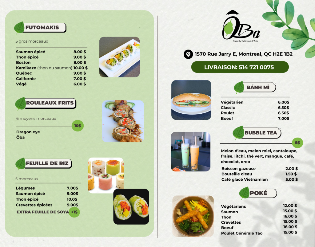 Menu - Oba Restaurant